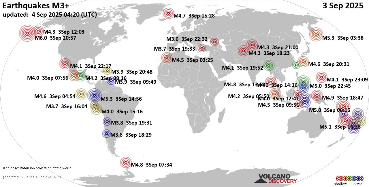 World Earthquake Report for Wednesday, 3 September 2025 | VolcanoDiscovery