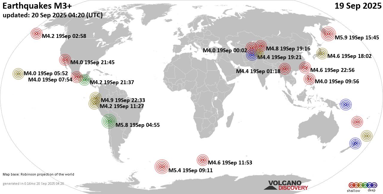 World Earthquake Report for Friday, 19 September 2025 | VolcanoDiscovery