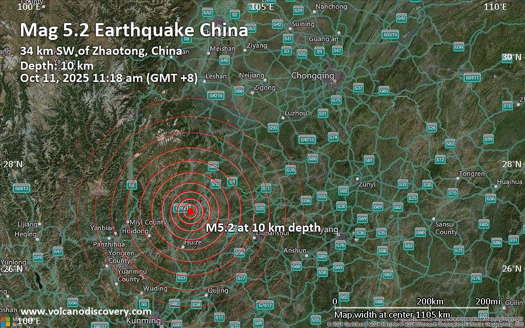 Strong Mag. 5.2 Earthquake - 35 km Southwest of Zhaotong, Yunnan Sheng ...