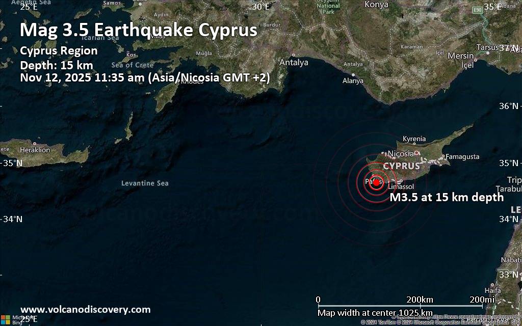 Light Mag. 3.5 Earthquake - Eastern Mediterranean, 15 km South of ...