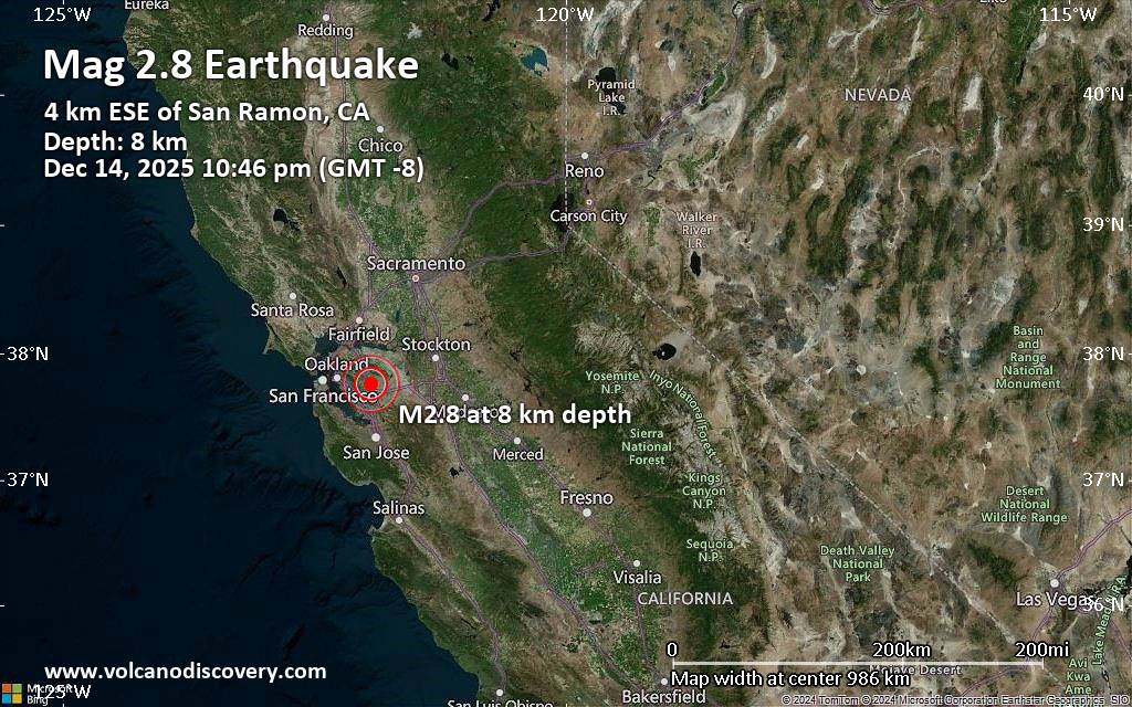 Small 2.8 Quake Hits Near San Ramon, Contra Costa County, California, USA