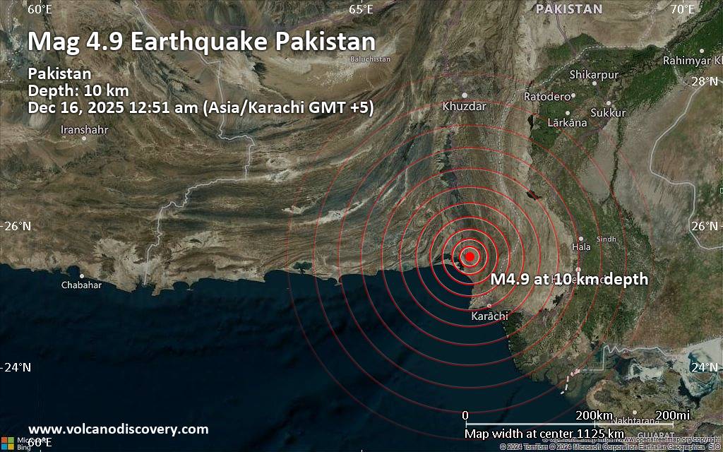 Moderate Magnitude 4.9 Quake Hits 27 km Southeast of Uthal, Pakistan ...