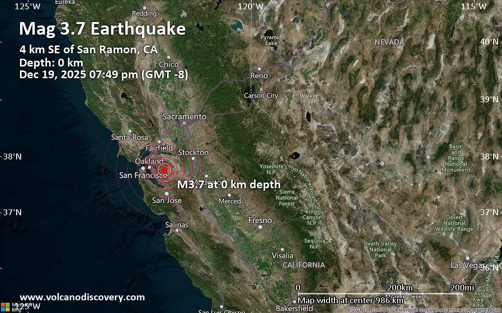 Small Magnitude 3.7 Quake Hits 2 Miles Southeast of San Ramon ...