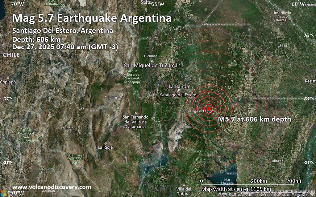 Moderate yet Deep Magnitude 5.7 Earthquake 38 km Northwest of Anatuya ...