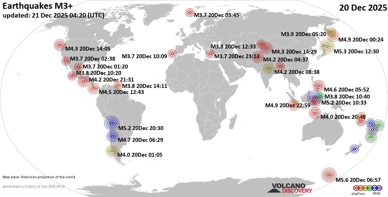 World Earthquake Report for Saturday, 20 December 2025 | VolcanoDiscovery
