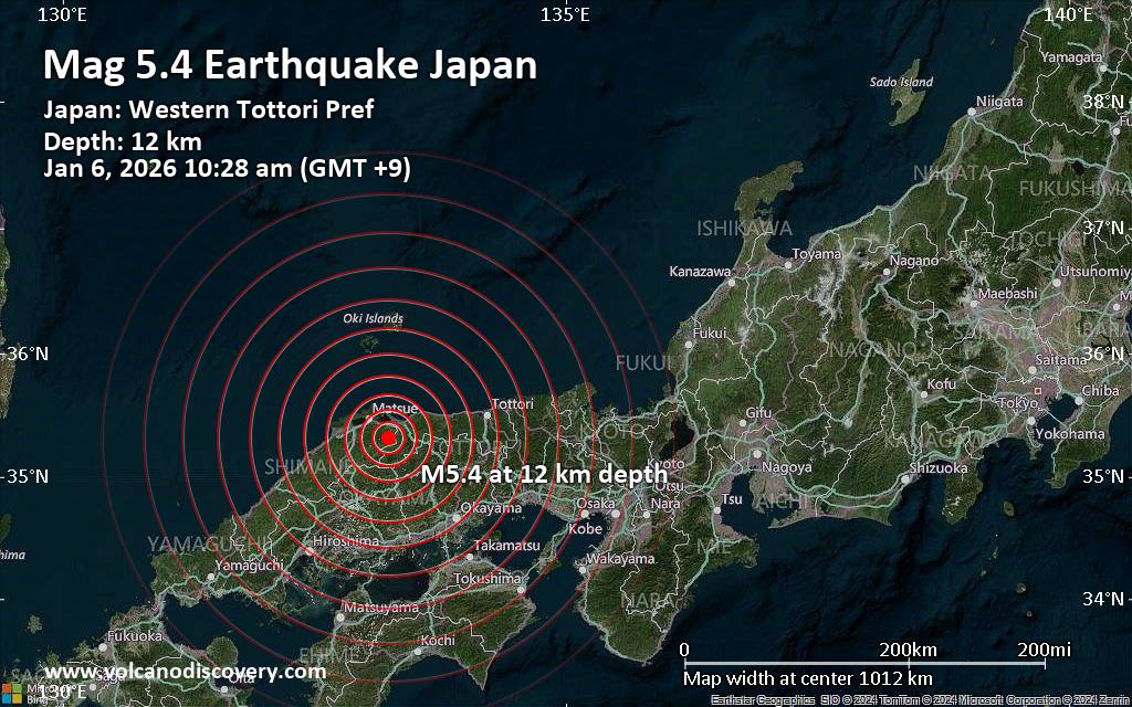 Moderate Mag. 4.7 Earthquake - 20 km Southeast of Matsue, Shimane ...