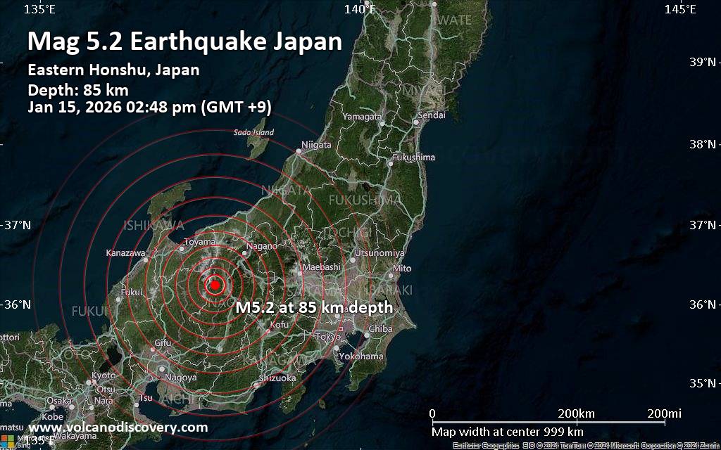 Magnitude 5.2 Earthquake Strikes Near Azumino, Azumino-Shi, Nagano, Japan