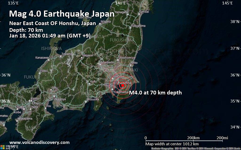 Moderate Magnitude 4.0 Earthquake 2 km West of Chiba, Japan ...
