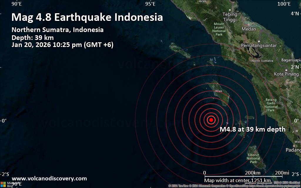Moderate Magnitude 4.8 Quake Hits 85 km Southwest of Teluk Dalam ...