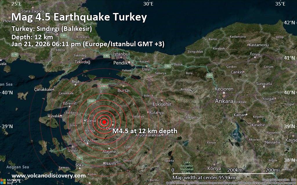 Magnitude 4.5 Earthquake Strikes Near Akhisar, Akhisar İlçesi, Manisa ...