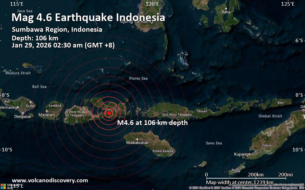 Moderate magnitude 4.6 quake hits 17 km southwest of Dompu, Indonesia ...