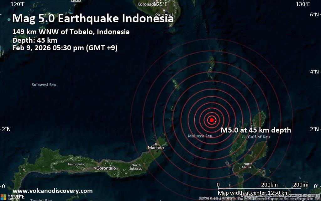 Magnitude 5.0 earthquake strikes near Galela, North Halmahera Regency ...