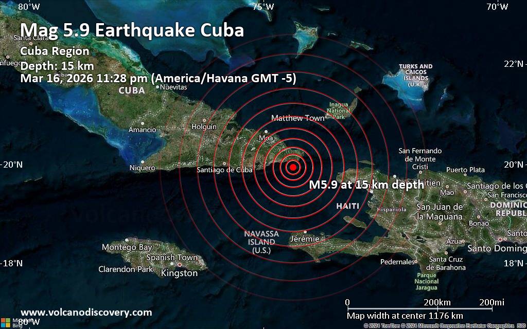 Strong Mag. 5.8 Earthquake - 49 km SSW of Maisí, Cuba, on Tuesday, Mar ...