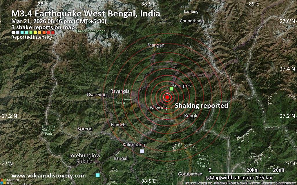 Moderate Mag. 4.1 Earthquake - Mangan, Sikkim, 66 km Northeast of ...