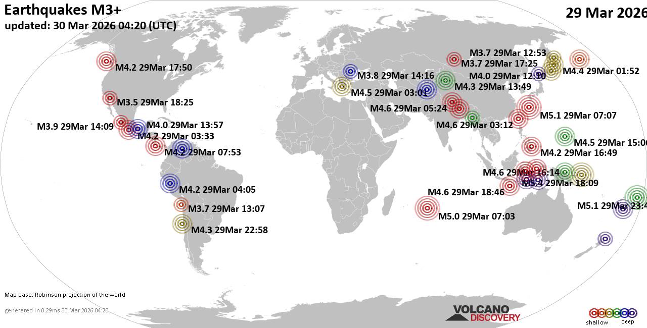 World Earthquake Report for Sunday, 29 March 2026 | VolcanoAdventures