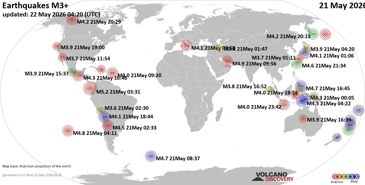 World Earthquake Report for Thursday, 21 May 2026 | VolcanoDiscovery