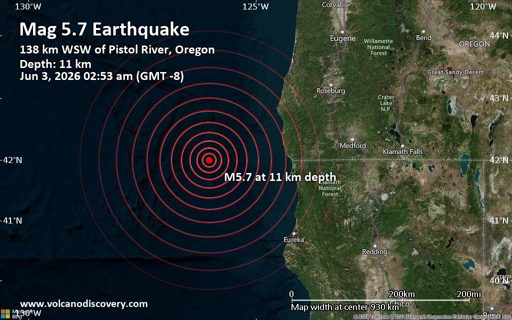 Significant Magnitude 5.7 Earthquake 86 Miles Southwest of Pistol River ...