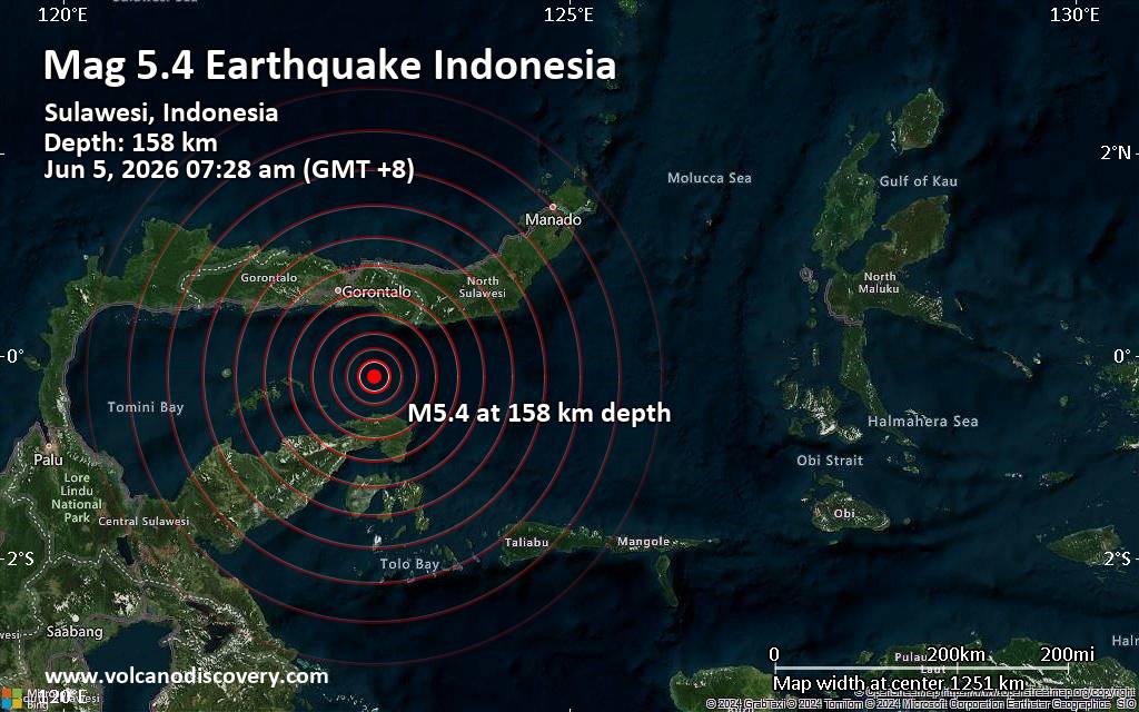 Moderate yet Deep Magnitude 5.4 Quake Hits 83 km South of Gorontalo ...
