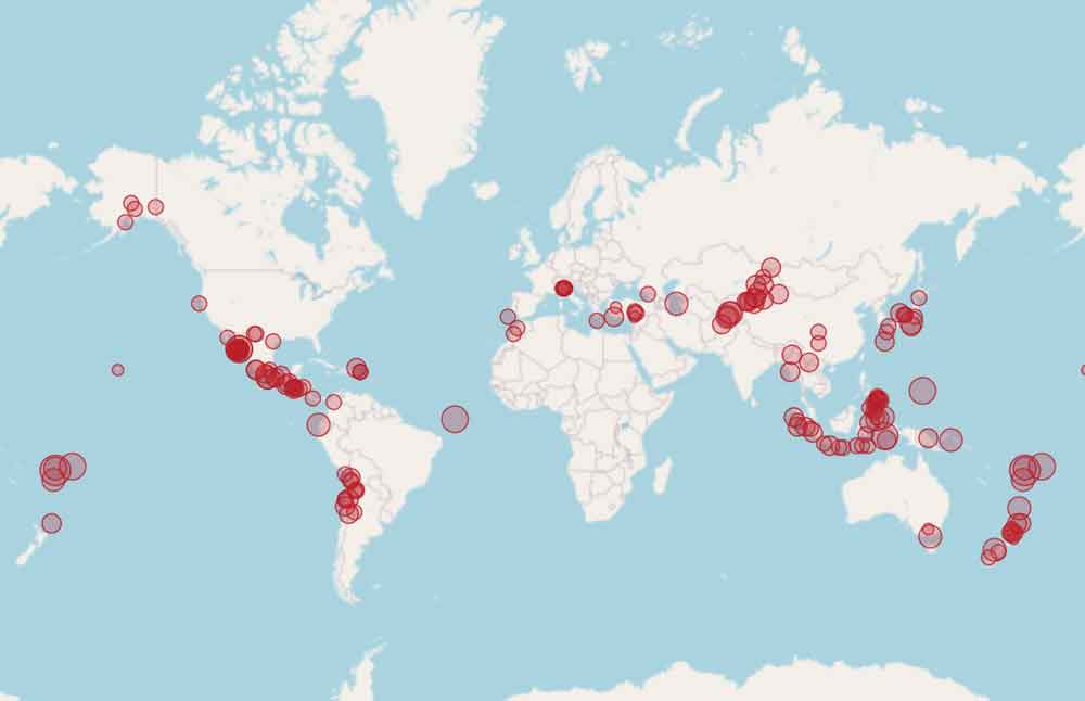 Number of quakes by country - top 100 | VolcanoDiscovery